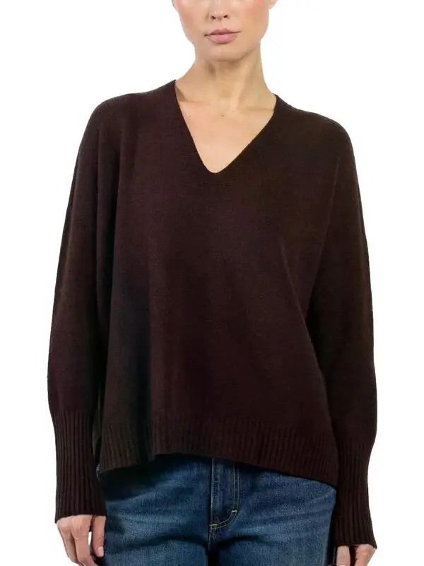 KONTATTO V-neck Sweater With Ribbed Trims - Brown