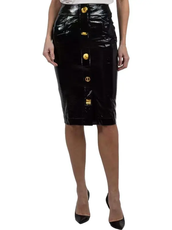 Françoise Bijou Button Midi Skirt - Black