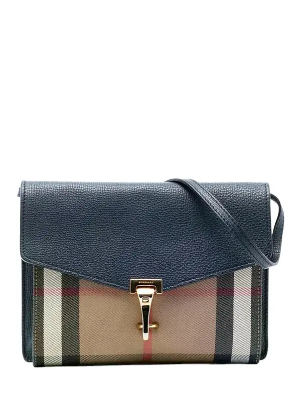 Burberry Small Leather And House Check Canvas Derby Macken Crossbody Bag - Blue