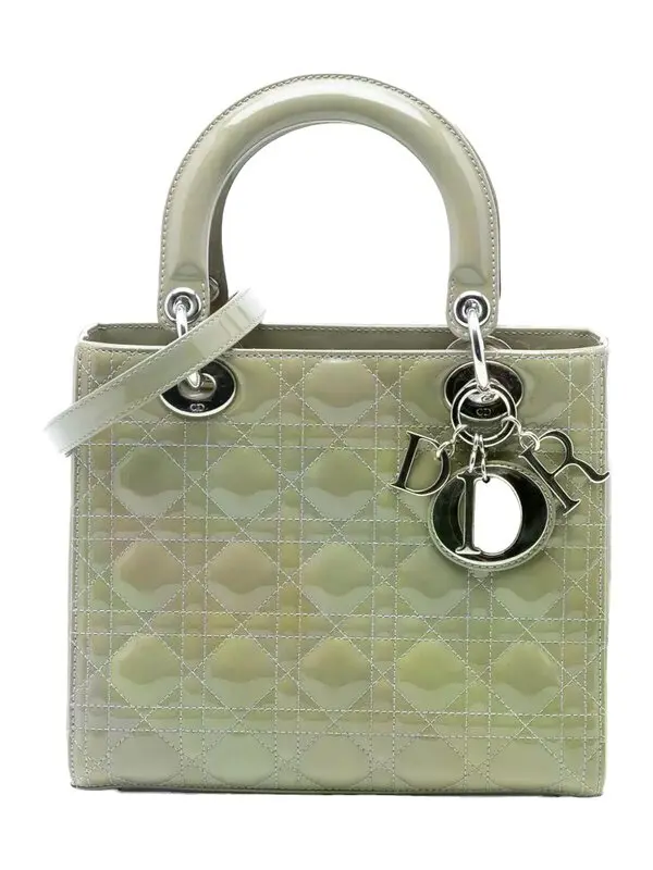 Dior 2015 Medium Patent Cannage Lady Satchel - Green
