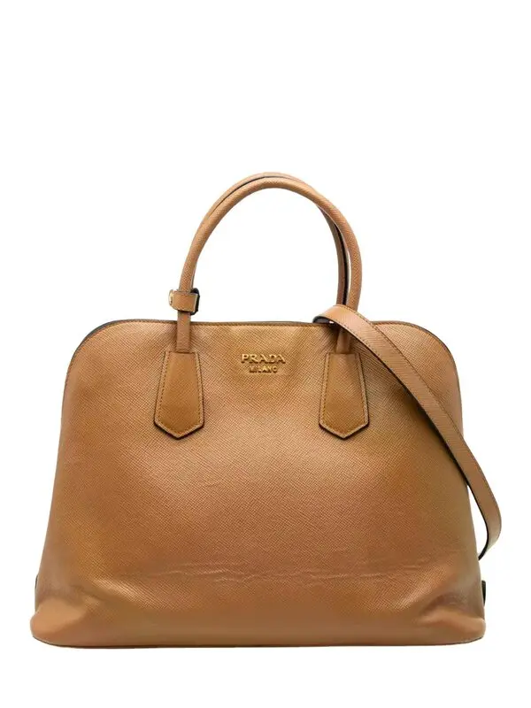 Prada Saffiano Cuir Dome Bag Satchel - Brown
