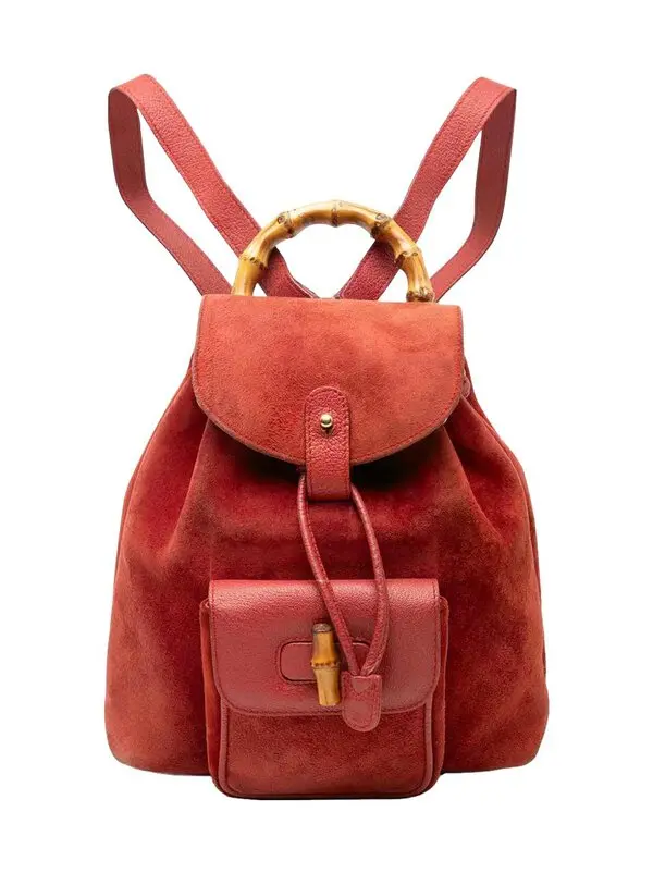 Gucci Suede Bamboo Backpack - Red