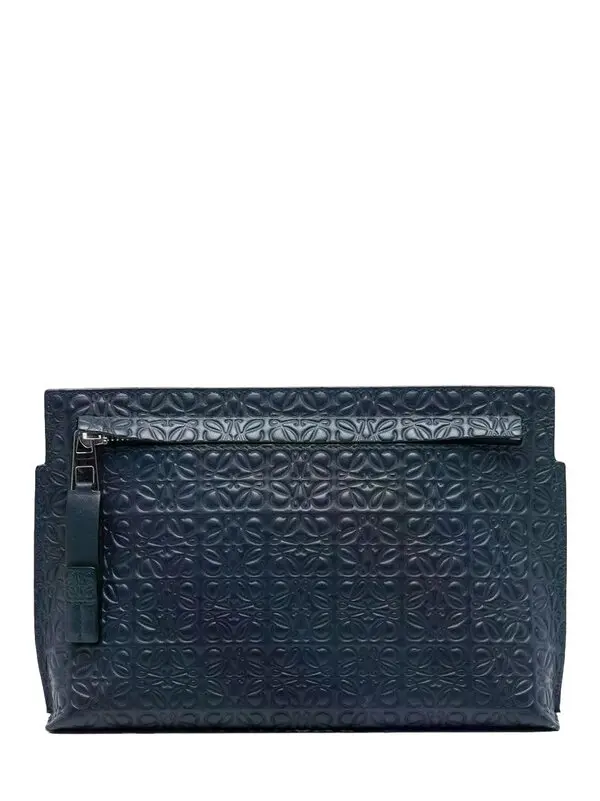 Loewe Embossed Calfskin Anagram Repeat T Pouch Clutch Bag - Blue