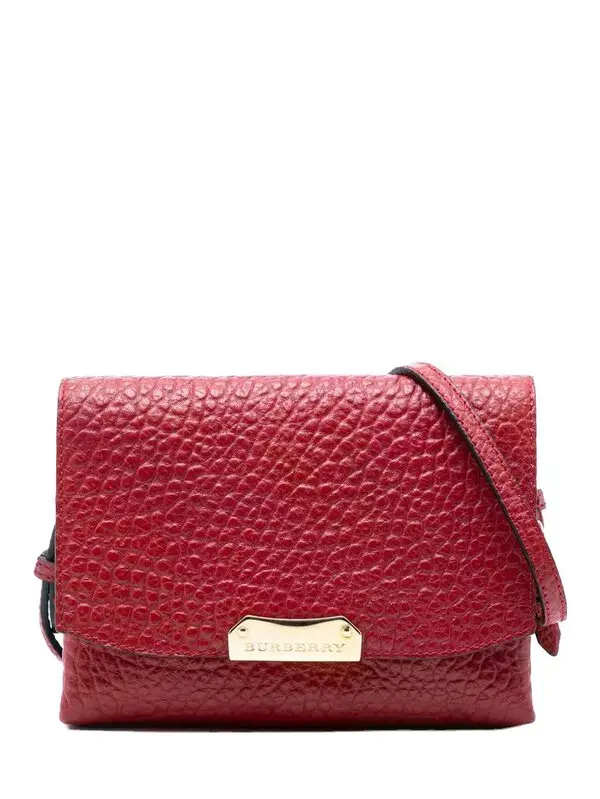 Burberry Embossed Grained Leather Langley Crossbody Bag - Red