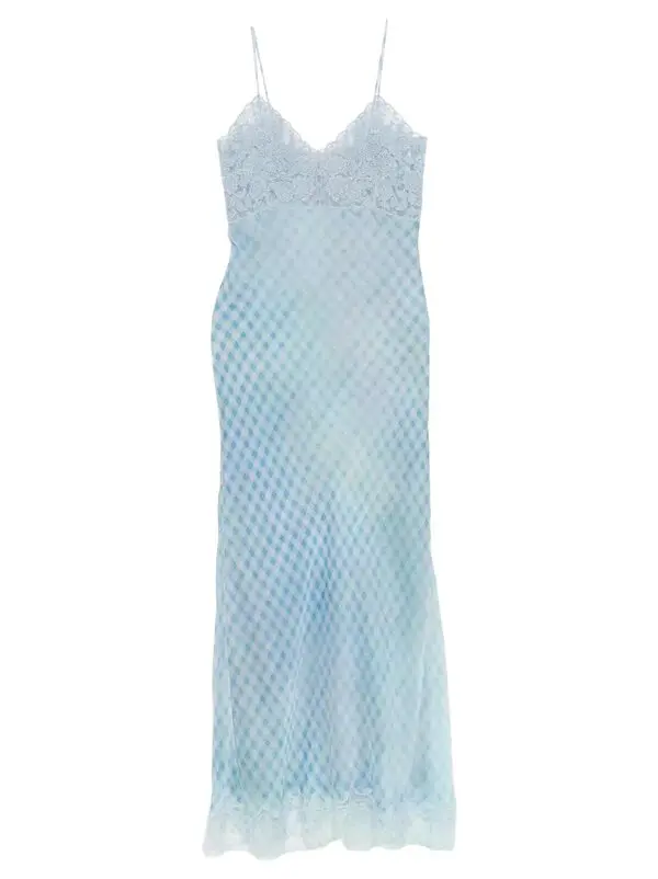 Ermanno Scervino Lace-trimmed Gingham Midi Dress - Blue