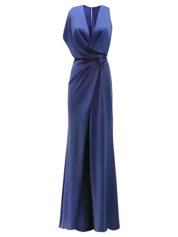 GEMY MAALOUF Draped Asymmetrical Maxi Dress - Blue