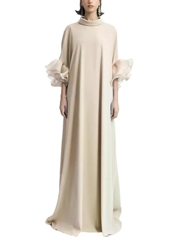 GEMY MAALOUF Ruffled-cuff Mock-neck Maxi Dress - Neutrals