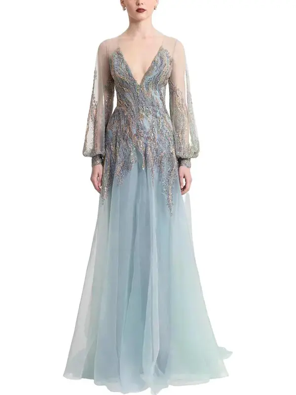 GEMY MAALOUF Beaded Maxi Dress - Blue