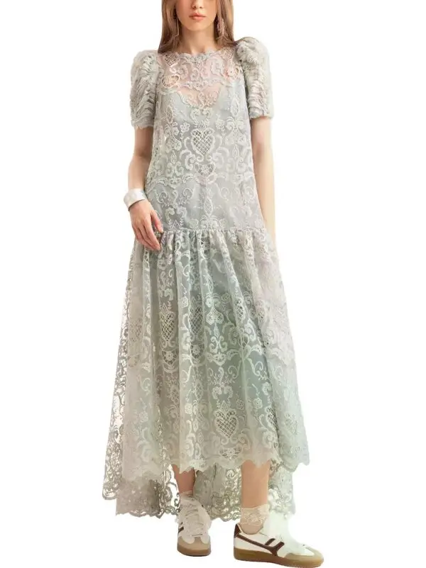 GEMY MAALOUF Embroidered Midi Dress - Grey