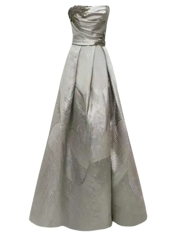 GEMY MAALOUF Strapless Beaded Corset Gown - Grey