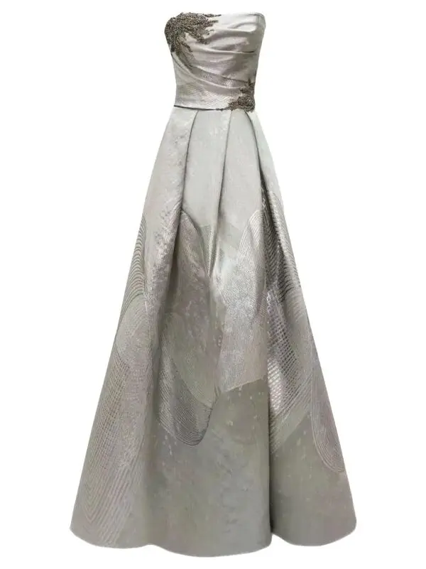 GEMY MAALOUF Strapless Beaded Corset Gown - Grey