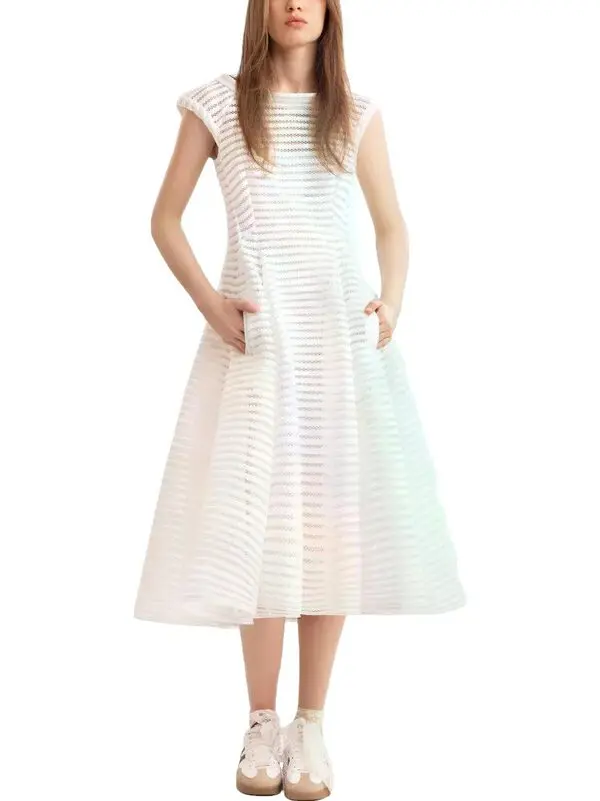 GEMY MAALOUF Striped Midi Dress - White