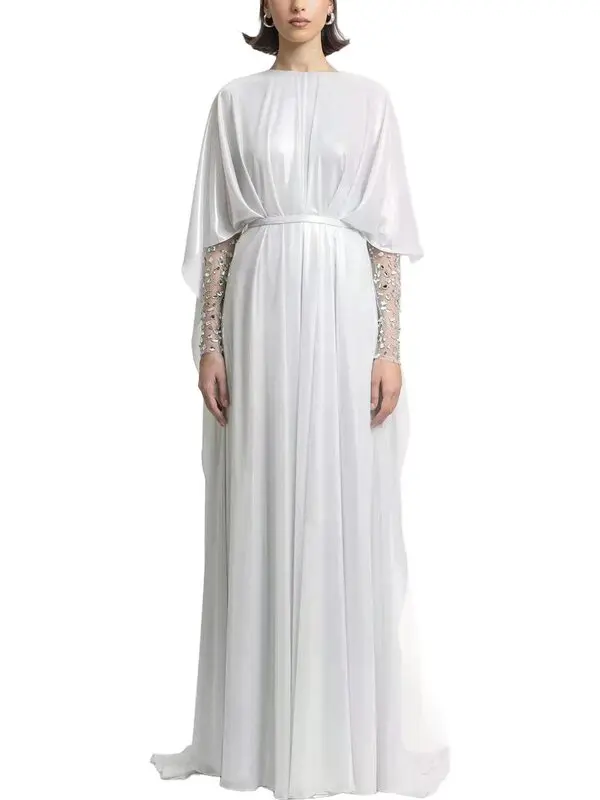 GEMY MAALOUF Embellished-sleeve Maxi Dress - Silver