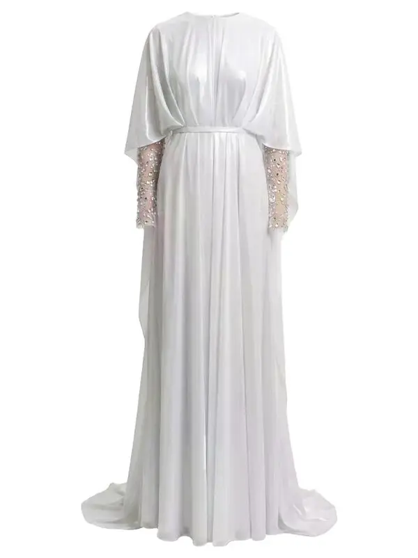 GEMY MAALOUF Embellished-sleeve Maxi Dress - Silver