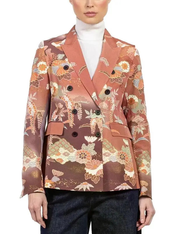 IBRIGU Floral-print Double-breasted Blazer - Pink