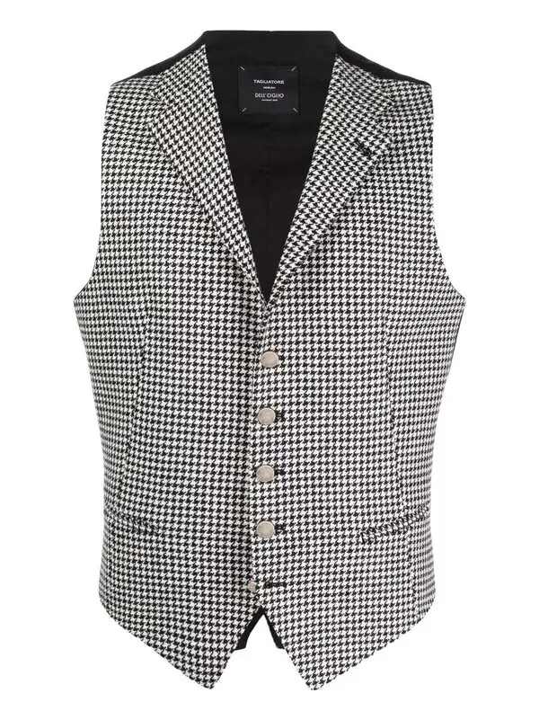 Tagliatore Houndstooth Virgin Wool-cashmere Waistcoat - Black