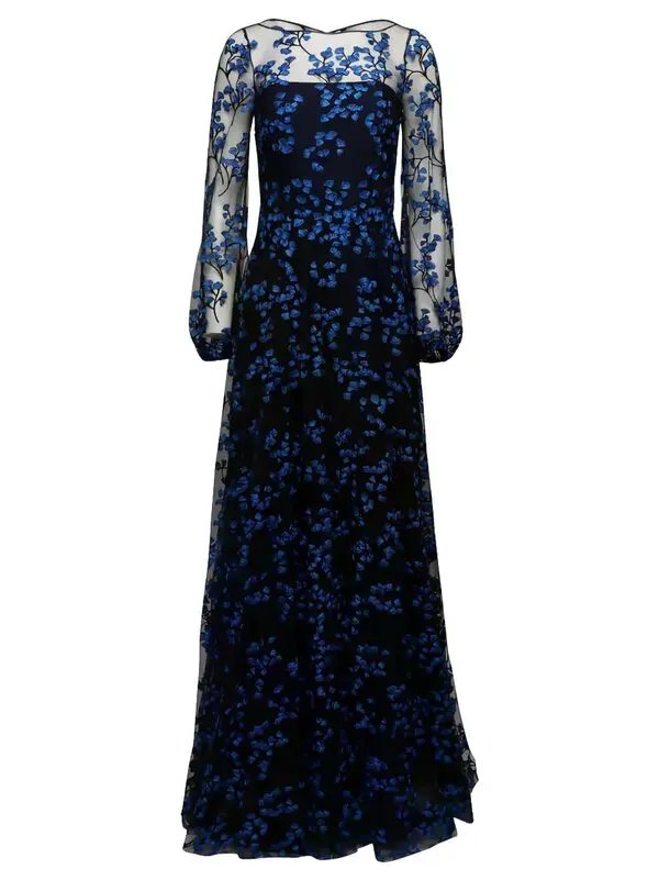 Naeem Khan Floral Long-sleeve Maxi Dress - Black