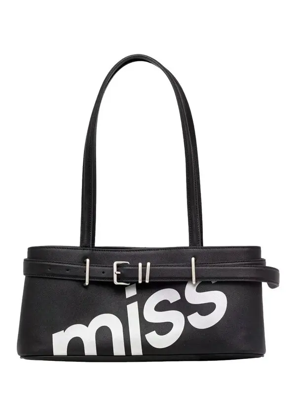 Miss Sixty Buckle Detail Logo Print Shoulder Bag - Black
