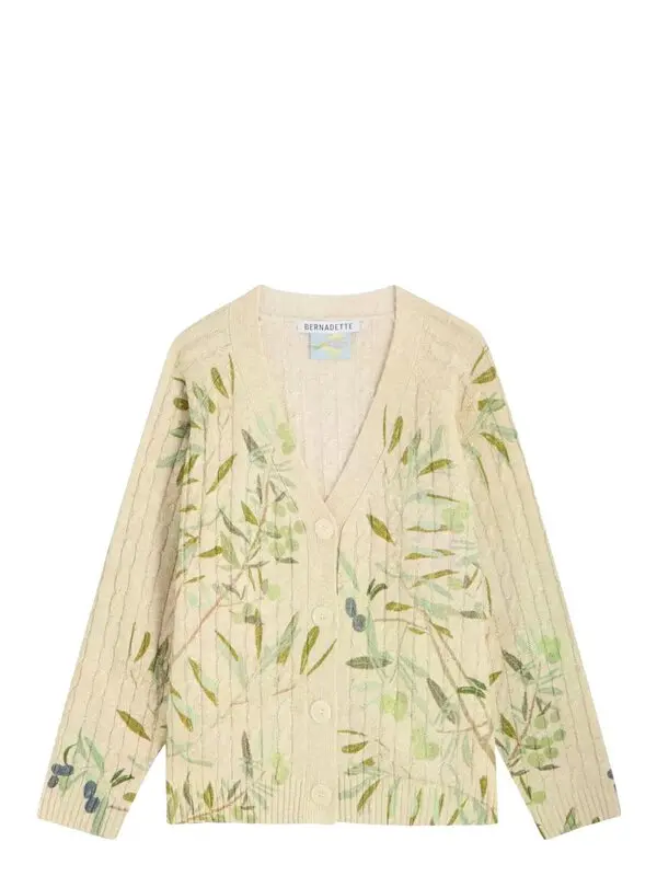 Bernadette Floral-print Cable-knit Cardigan - Neutrals