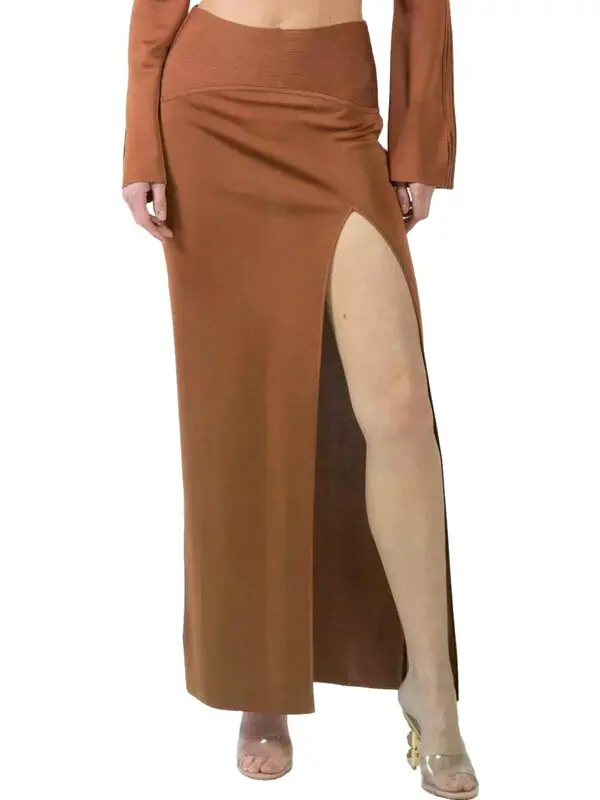 LA GALPA Slit-detail Maxi Skirt - Brown