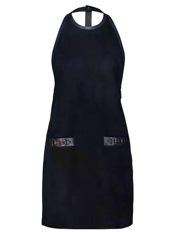Gucci Halterneck Suede Mini Dress With Leather Trim - Blue