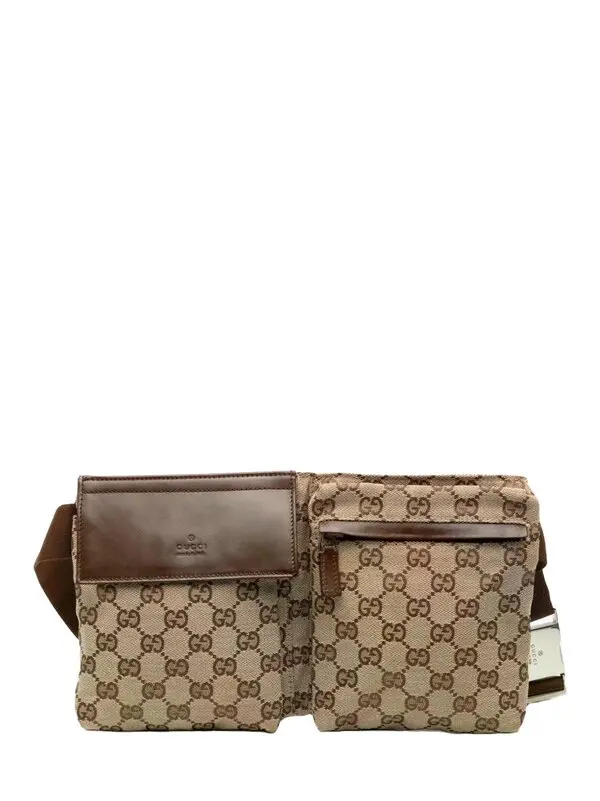 Gucci Gg Canvas Double Pocket Belt Bag - Brown