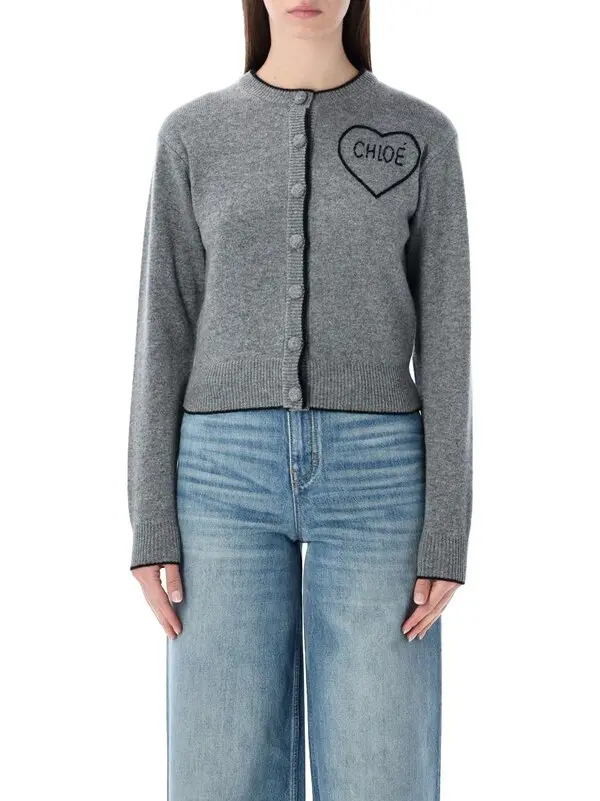 Chloé Ribbed Heart Logo Cardigan - Divine Grey