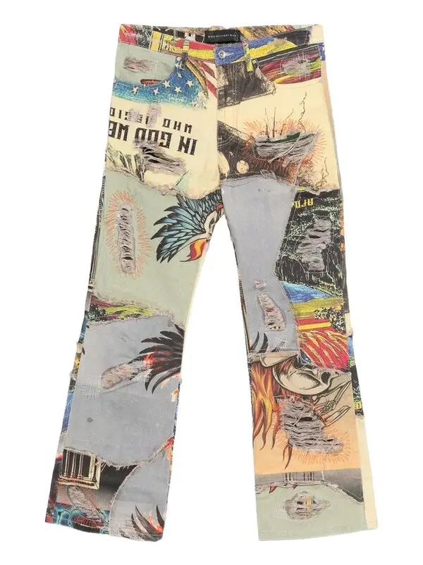 WHO DECIDES WAR BY EV BRAVADO Graphic Print Patchwork Denim - Neutrals/grey