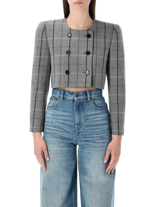 Chloé Cropped Checked Jacket - Grey White Check