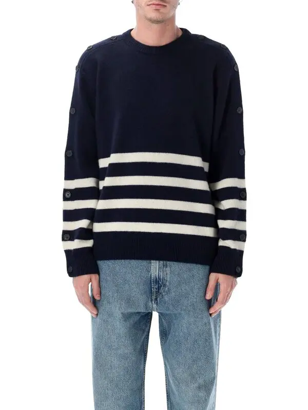 JW Anderson Buttoned Sleeve Breton Jumper - Navy Stirpe