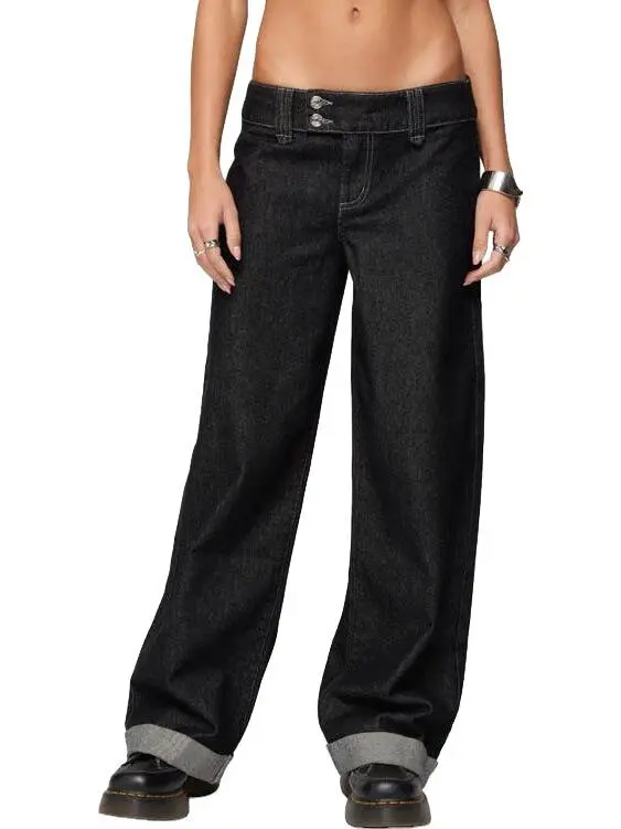 EDIKTED Low Rise Straight Leg Jeans - Black-washed