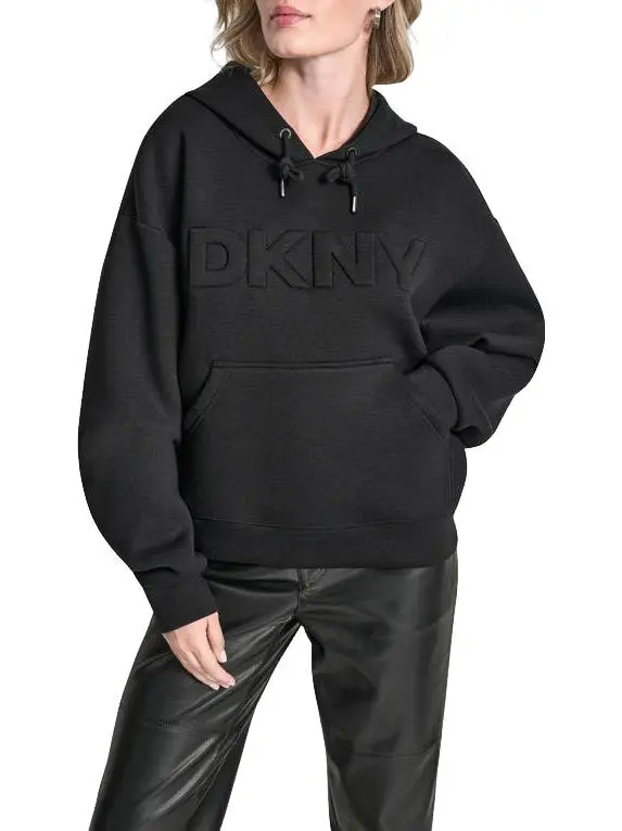 Dkny Embossed Logo Scuba Knit Hoodie - Black
