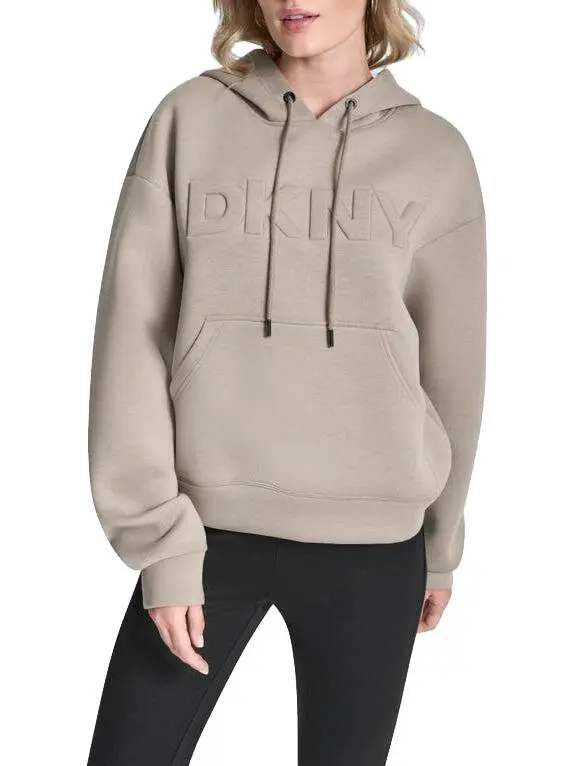 Dkny Embossed Logo Scuba Knit Hoodie - Tan Heather