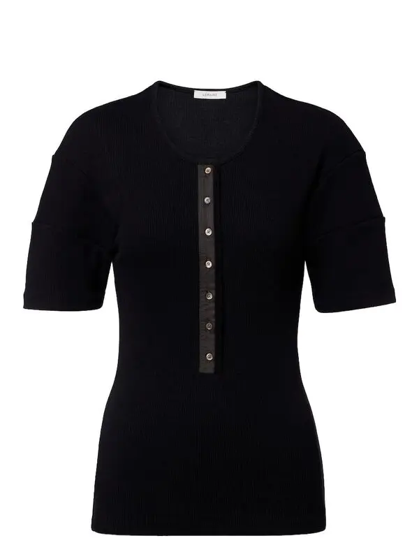 LEMAIRE Cotton And Linen Henley Shirt - Black