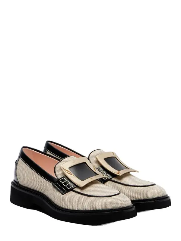 ROGER VIVIER Viv' Rangers Leather-trimmed Loafers - Beige