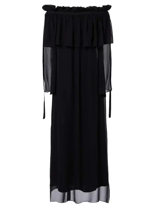 Nina Ricci Gathered Sheer Silk Maxi Dress - Black