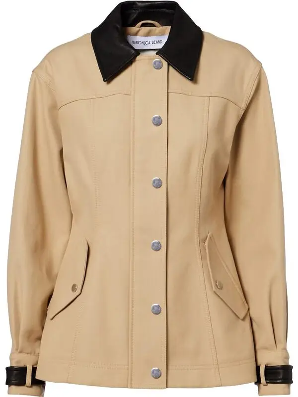 Veronica Beard Talla Leather-trimmed Cotton Jacket - Beige