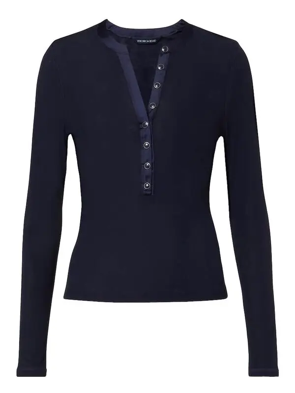 Veronica Beard Drexler Ribbed-knit Henley Shirt - Blue