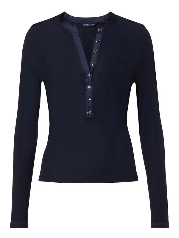 Veronica Beard Drexler Ribbed-knit Henley Shirt - Blue