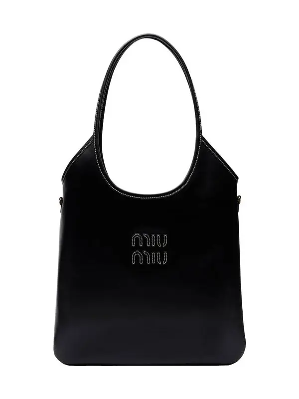 Miu Miu Ivy Logo Leather Shoulder Bag - Black