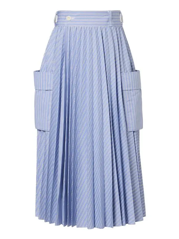 Sacai Striped Cotton-blend Midi Skirt - Blue