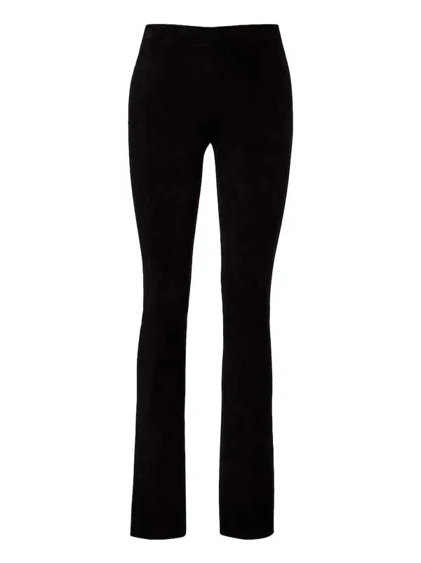 Stouls Long Flared Suede Pants - Black