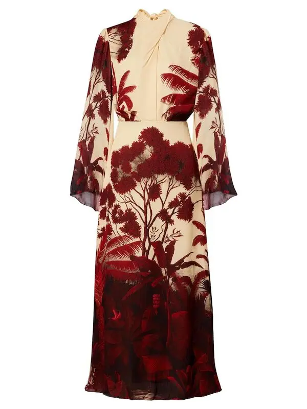 Johanna Ortiz Printed Silk Maxi Dress - Red