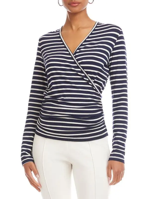 Karen Kane Crossover Ruched Top - Stripe