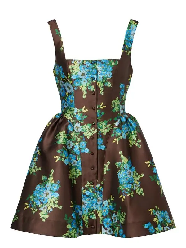 ALEMAIS Floral Peplum Satin Minidress - Brown