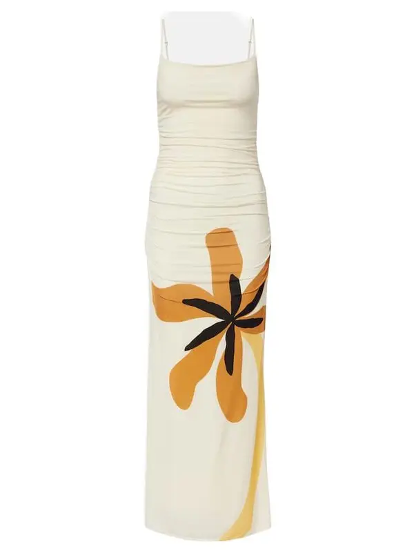 CALA DE LA CRUZ Kim Floral Jersey Maxi Dress - White