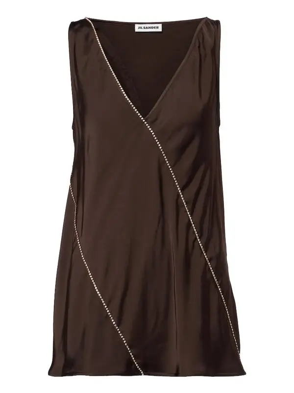 JIL SANDER Embellished Satin Top - Brown