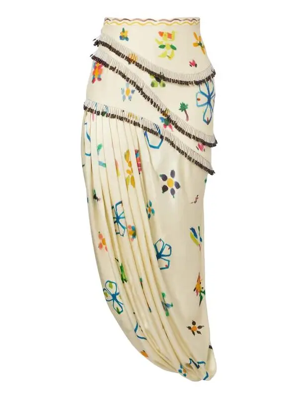 ALEMAIS Alémais Sidi Embellished Linen-blend Midi Skirt - White