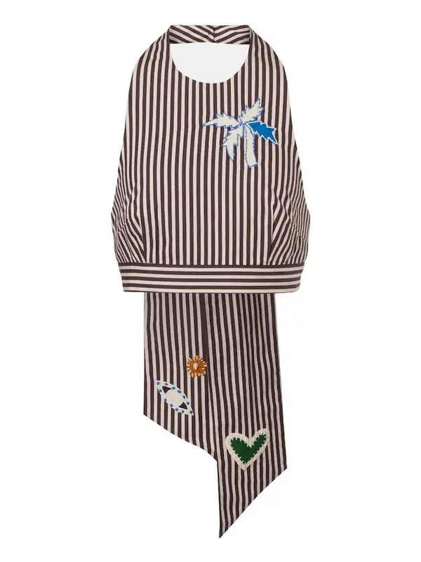 ALEMAIS Alémais Sirocco Embroidered Striped Cotton Crop Top - Brown