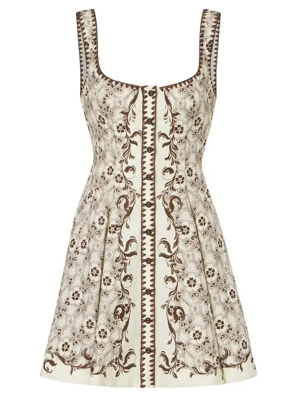 ALEMAIS Printed Linen And Cotton Minidress - Beige